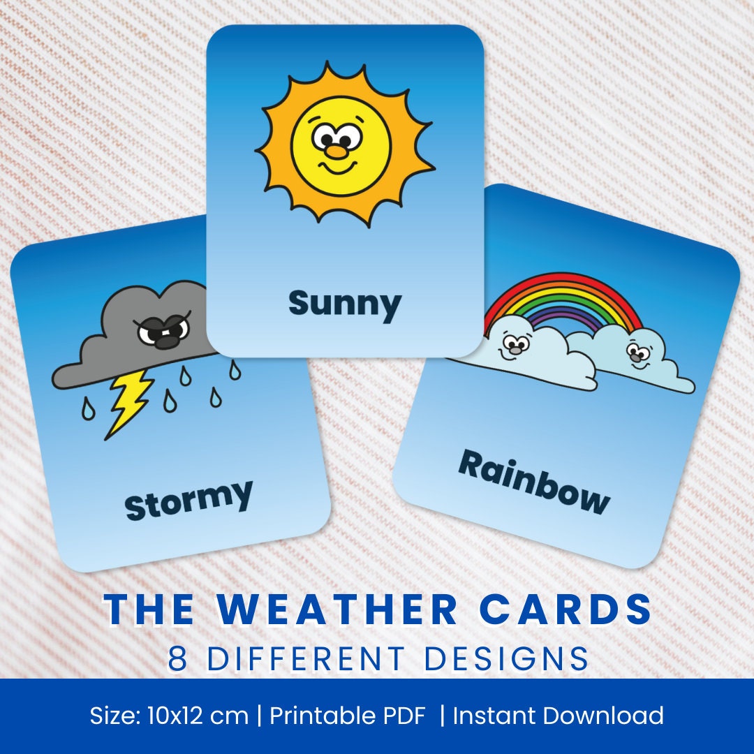 Didactic Cards for Children, Learn English Vocabulary, Weather Cards ...