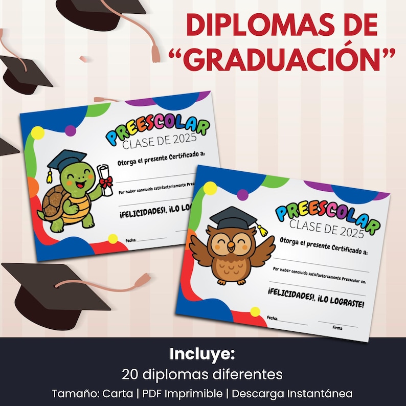 Preschool Graduation Diplomas | 20 Printable Designs in Spanish | End ...