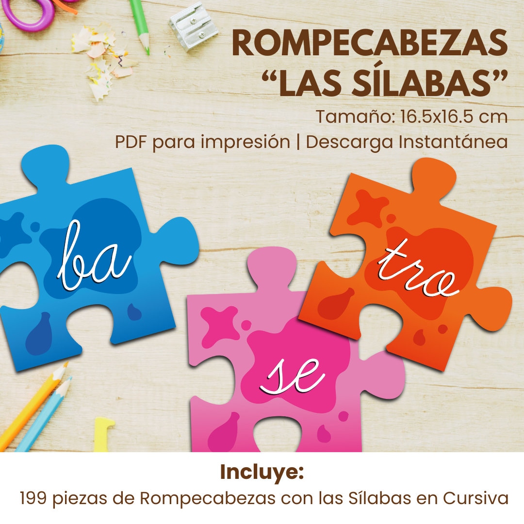 Puzzle Pieces, Putting Together Words, Syllables in Cursive, Learning ...