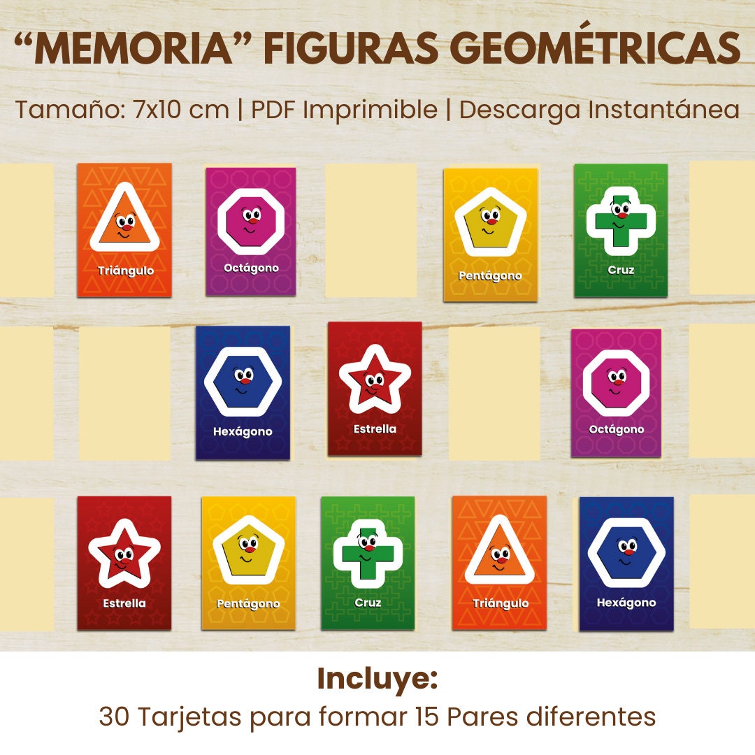 Memory for Children, Geometric Figures in Spanish, Preschool Teaching ...