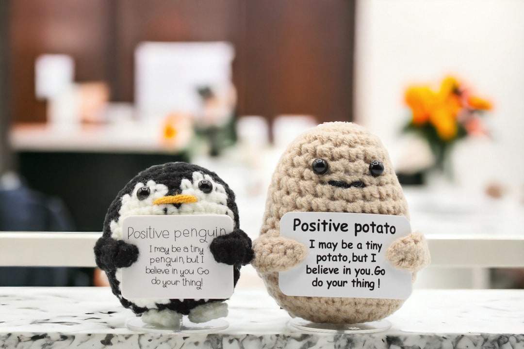 Positive Penguin Crochet Doll. Handmade Toy, Emotional Support Message ...