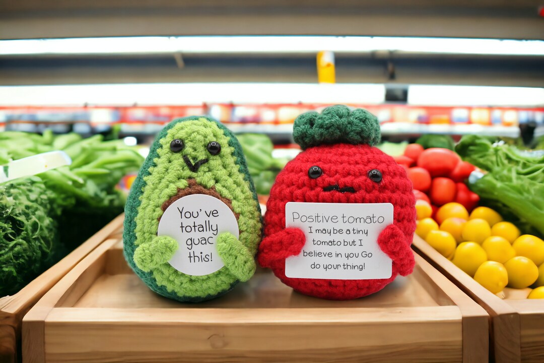 Positive Avocado & Tomato Crochet Doll . Handmade Toy, Emotional ...