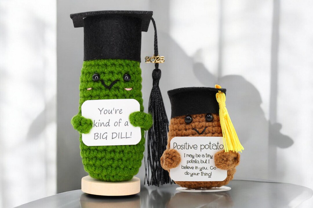 Graduation Positive Pickle and Potato. Handmade Toy, Emotional Support ...