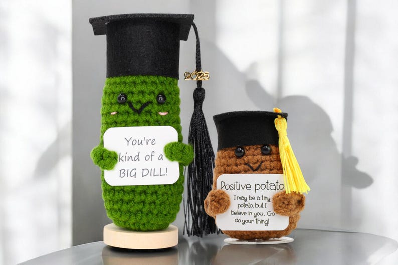 Graduation Positive Pickle and Potato. Handmade Toy, Emotional Support ...