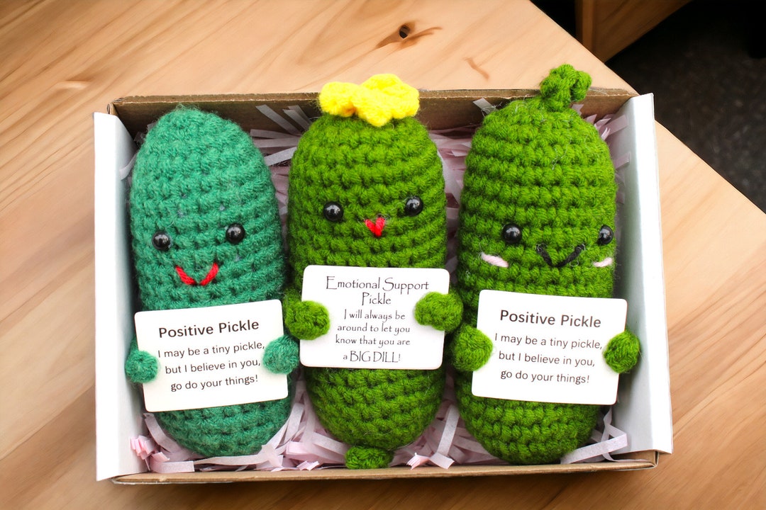 Positive Pickle Crochet Doll . Handmade Toy, Emotional Support Message ...