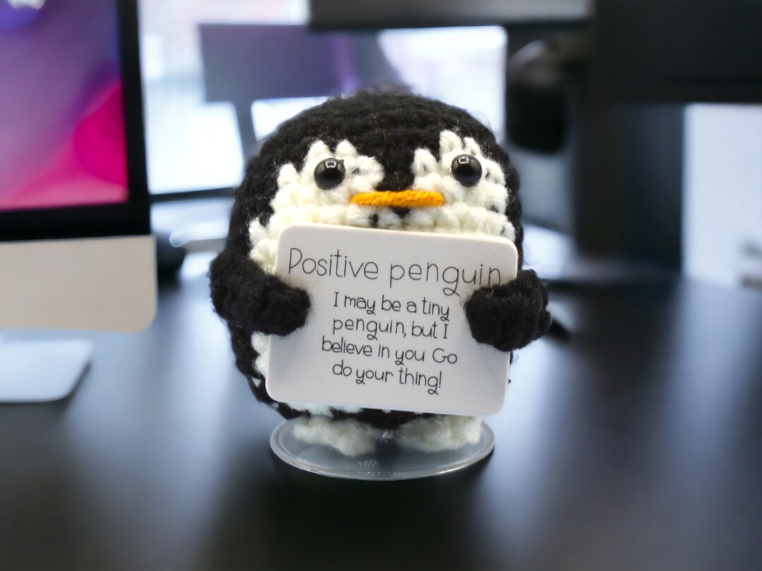 Positive Penguin Crochet Doll. Handmade Toy, Emotional Support Message ...