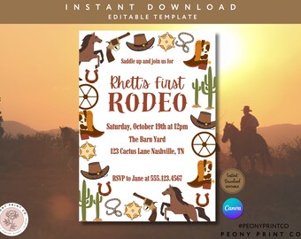 Preppy Boy's First Rodeo Invitation Watercolor Boy's First Rodeo ...