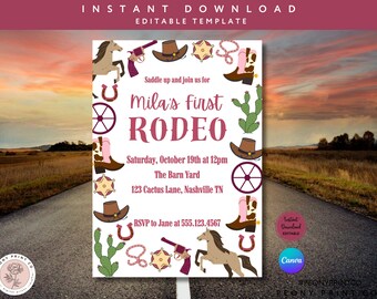 First Rodeo Birthday Invitation Girl First Rodeo 1st Birthday ...