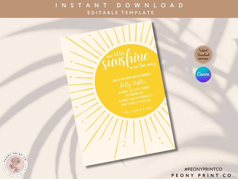 Our Little Sunshine is on the Way Baby Shower Invitation Template ...