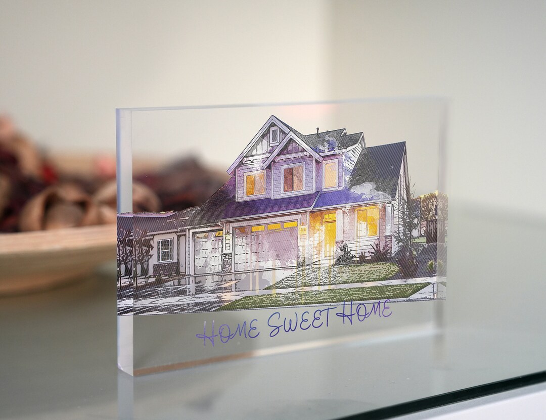 Custom Watercolour Home Portrait on Acrylic Block, Custom Acrylic Block ...