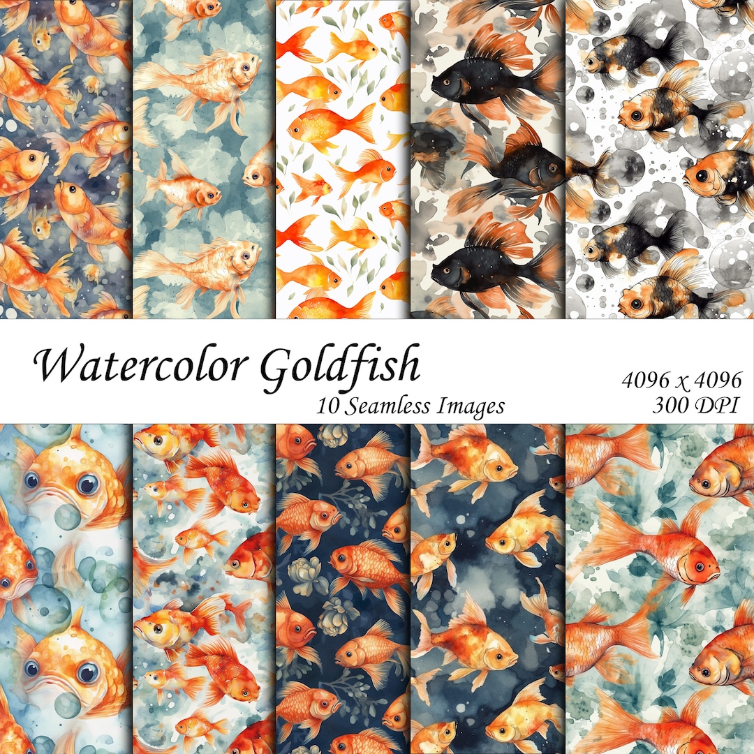 10 Seamless Watercolor Goldfish Patterns for Digital Paper, Printable ...