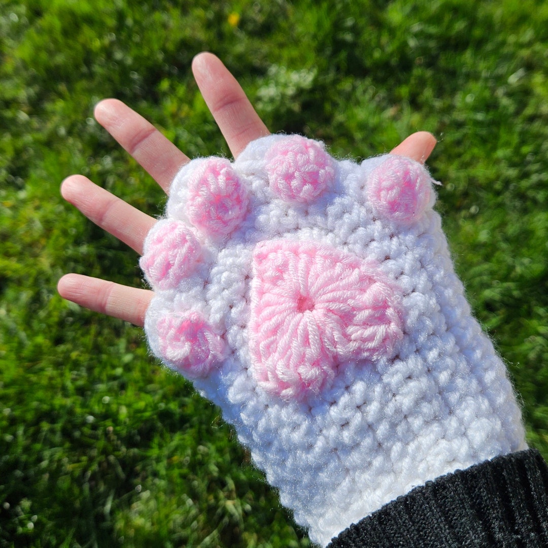 Kawaii Crochet Cat Fingerless Gloves, Pink Cat Gloves, Winter Hand Warm ...