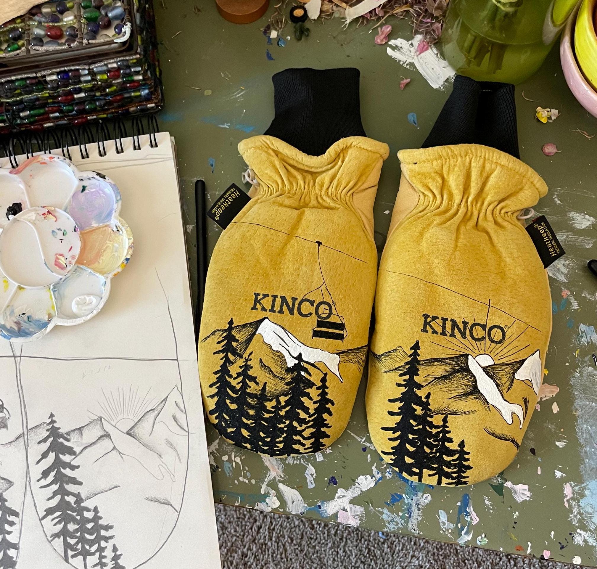 Kinco Snow Gloves/mitts Mountain Design 2 - Etsy