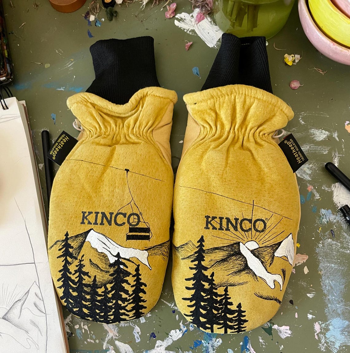 Kinco Snow Gloves/mitts Mountain Design 2 - Etsy