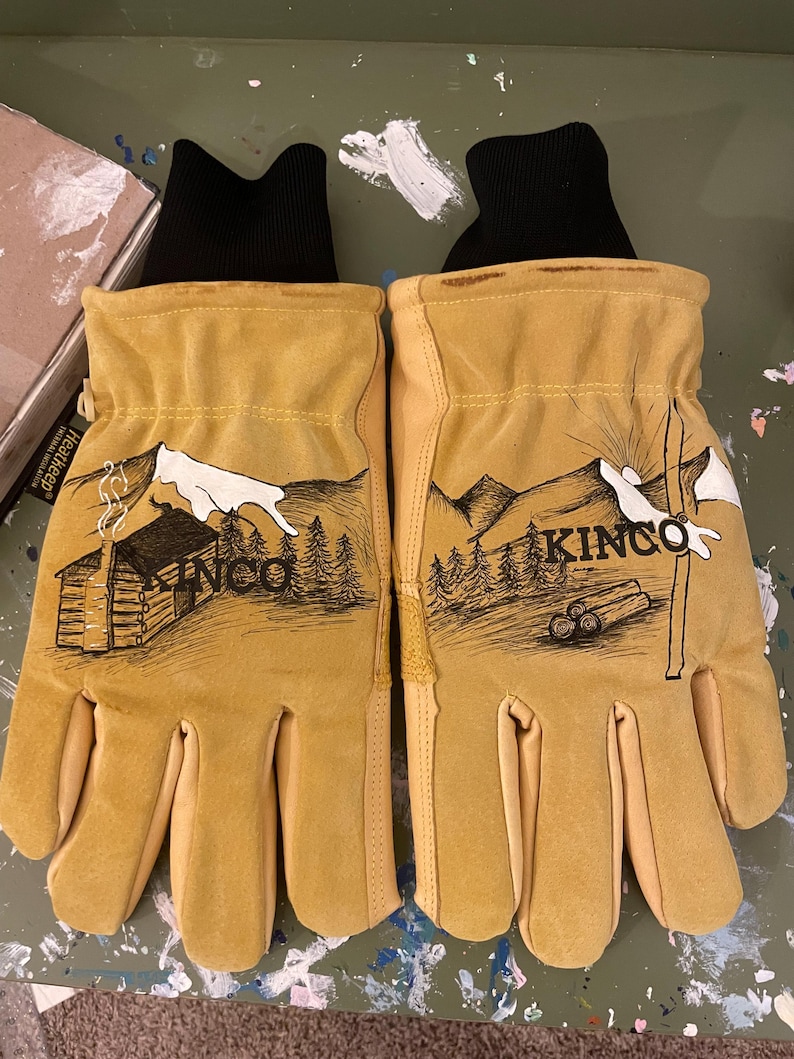 Kinco Snow Gloves Mountain Log Cabin Design - Etsy