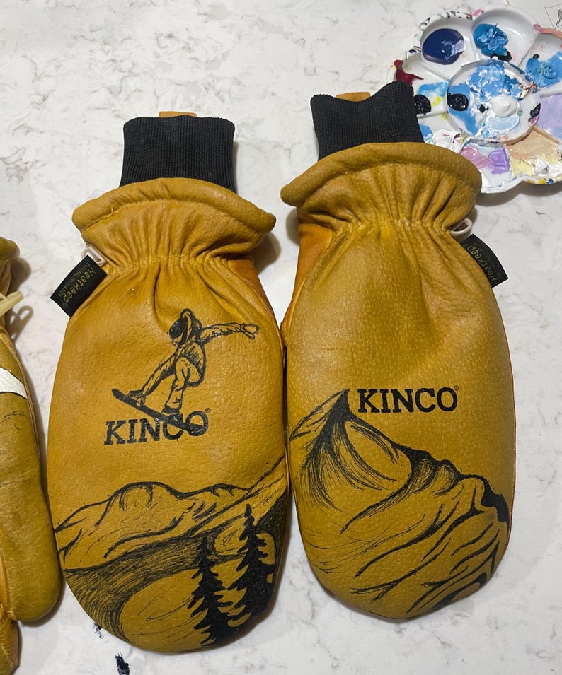 Kinco Snow Gloves/mitts Mountain Design 1 - Etsy