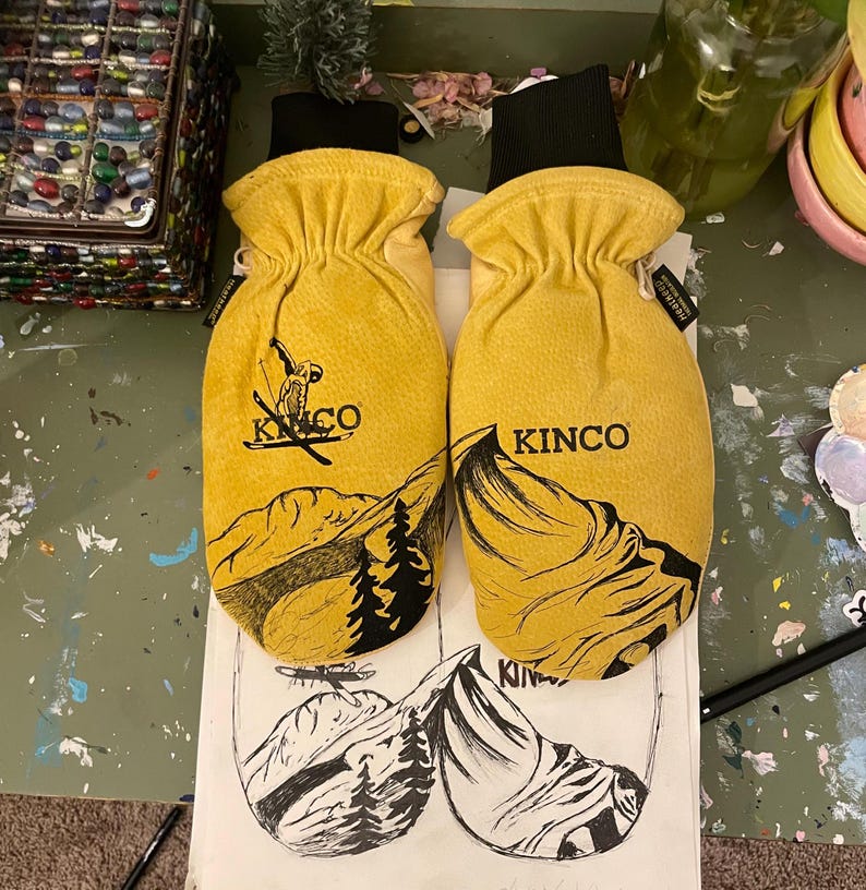 Kinco Snow Gloves/mitts Mountain Design 1 - Etsy