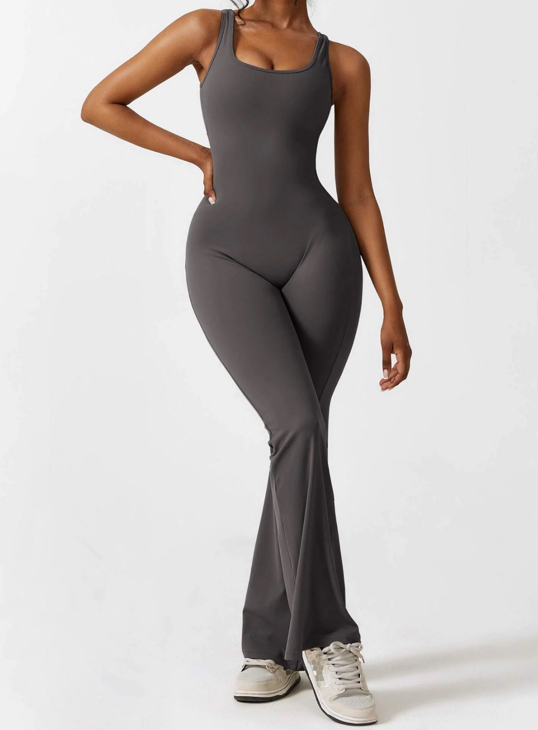 Sculpt Your Curves in Our Peach Booty Scrunch Flared Legging Jumpsuit ...