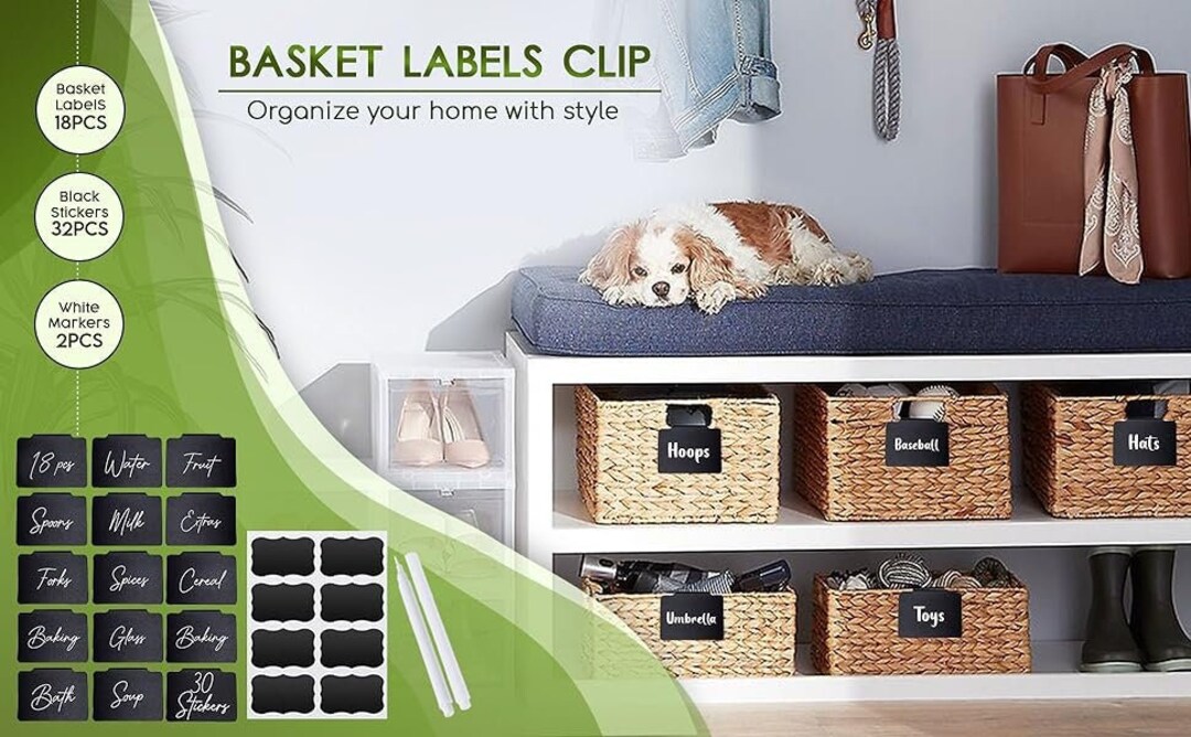 Basket Labels Clip on 52pcs, Chalkboard Sticker Storage Labels | Ideal ...
