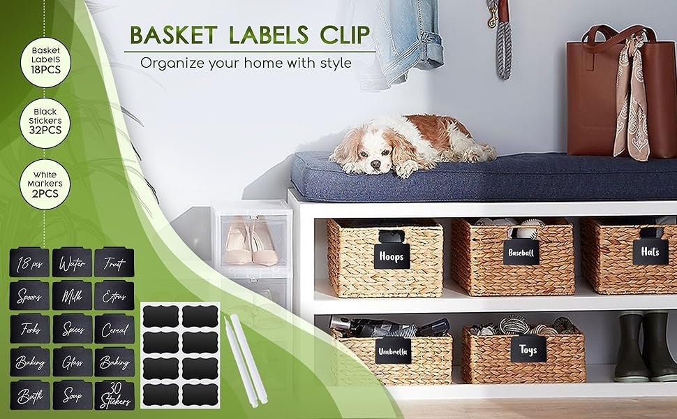 18pcs Basket Labels Clip on With 32 Chalkboard Sticker Storage Labels ...