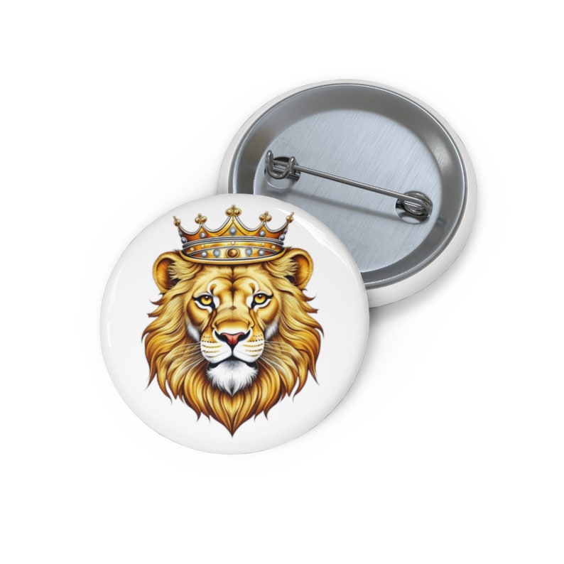 Majestic Lion Button Pin, Crowned King of the Jungle Pin, Regal Lion ...