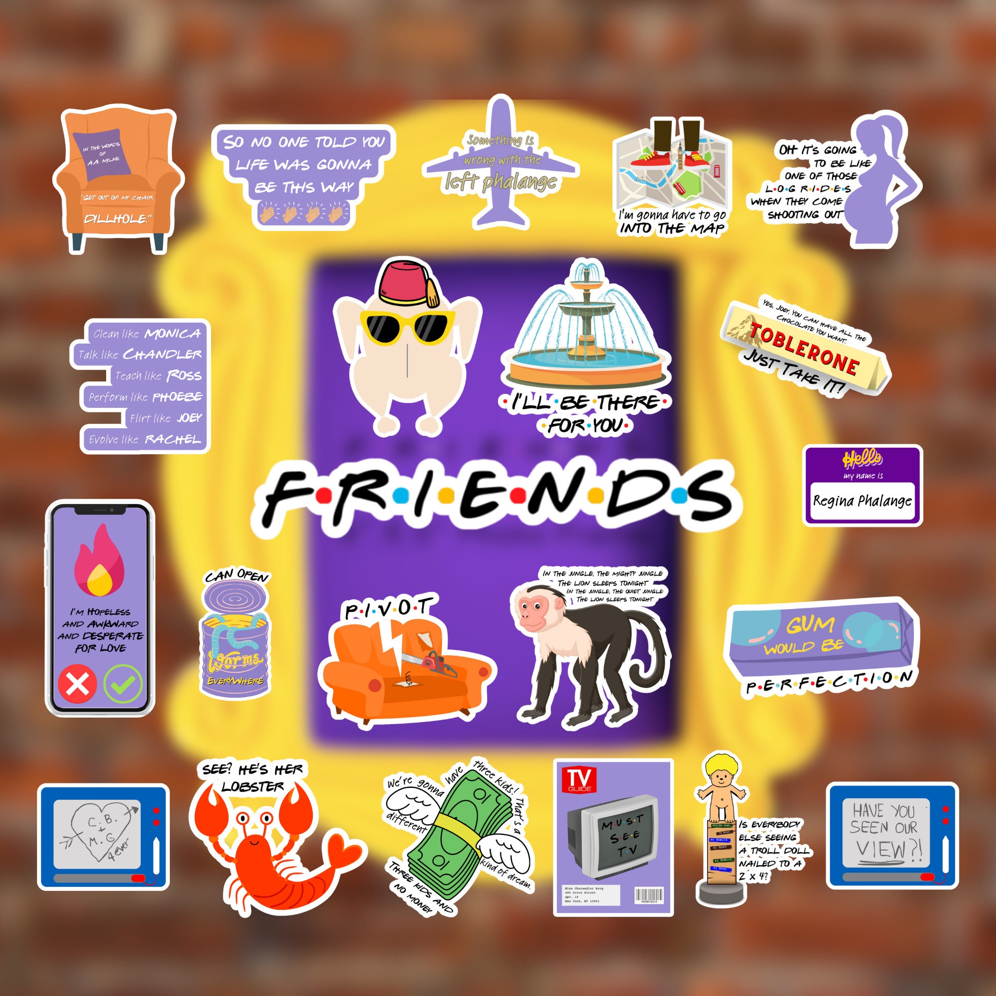 Friends TV Show Sticker Pack, Friends Party Decor, Party Printables ...