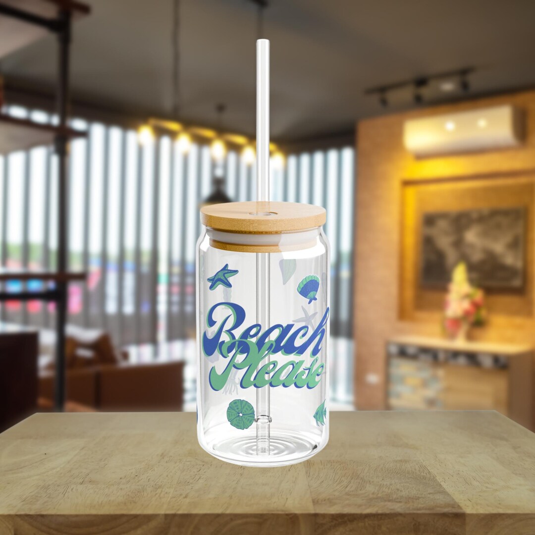 Sipper Glass, Sea Life Beach Please, Ocean Blue Green Drinkware ...
