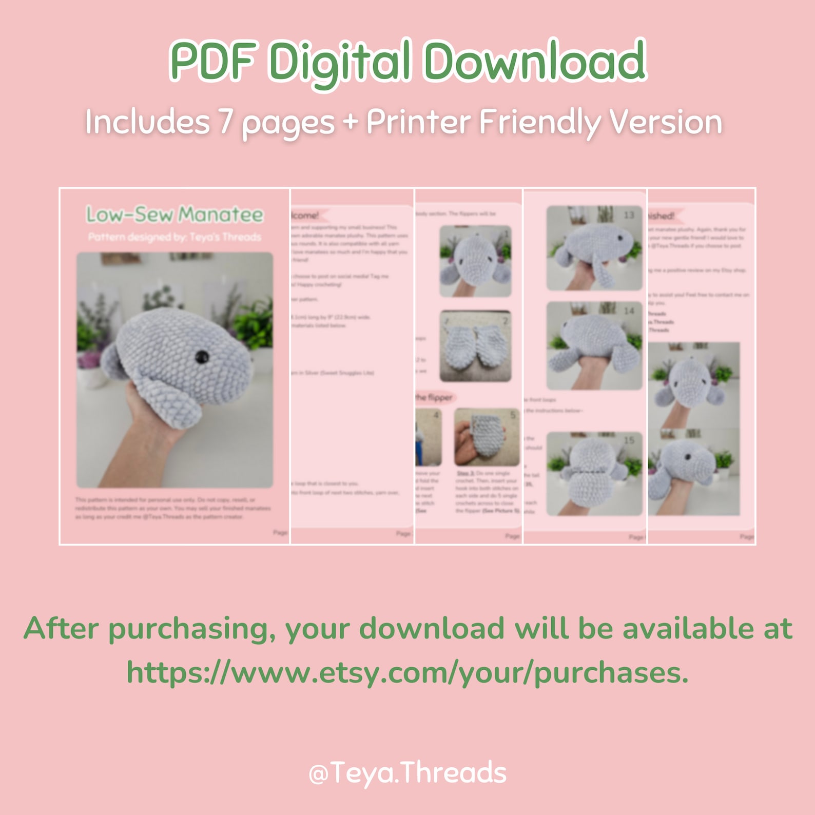Low-sew Manatee Crochet Pattern PDF Download - Etsy
