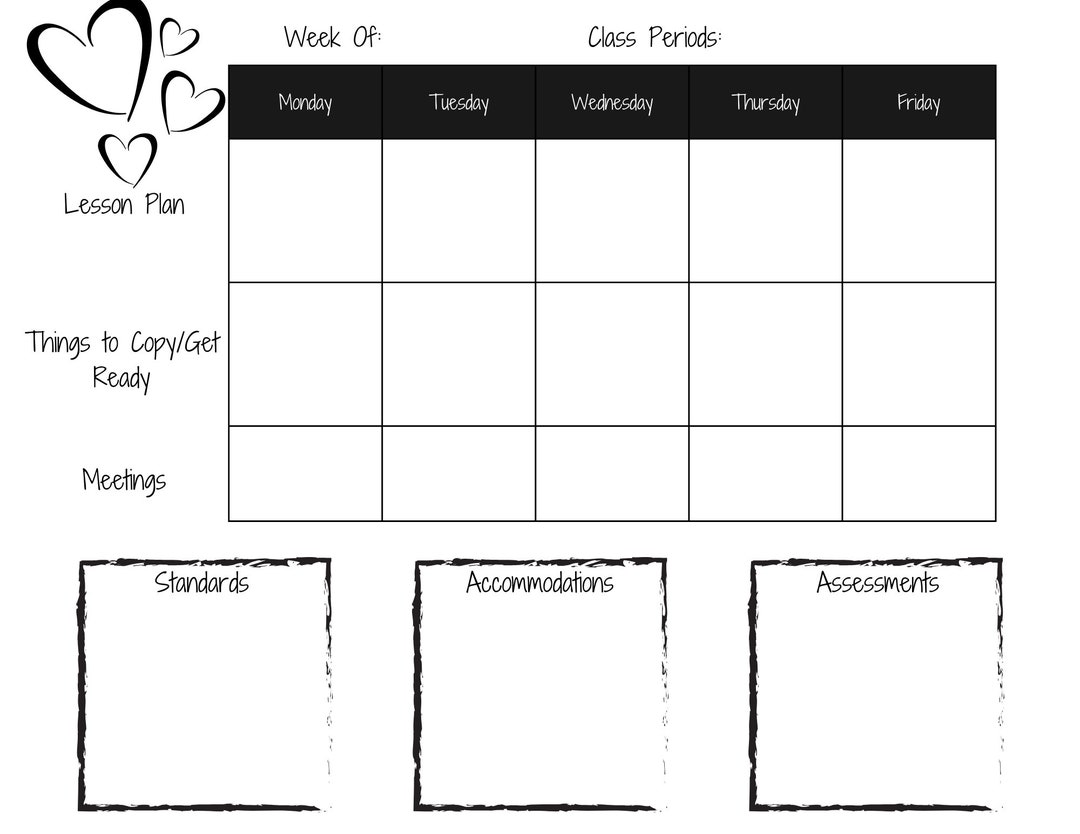 Black and White Heart Lesson Plan Printable - Etsy