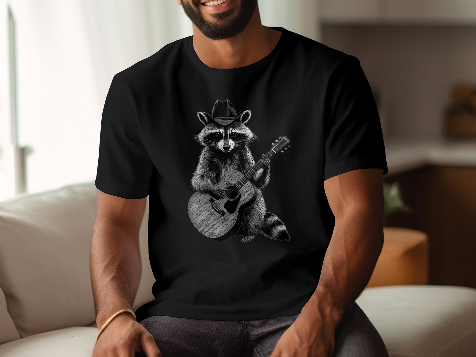 Guitar Playing Raccoon T-shirt, Cute Animal Musician Tee, Funny Raccoon ...