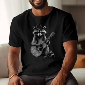 Guitar Playing Raccoon T-shirt, Cute Animal Musician Tee, Funny Raccoon ...