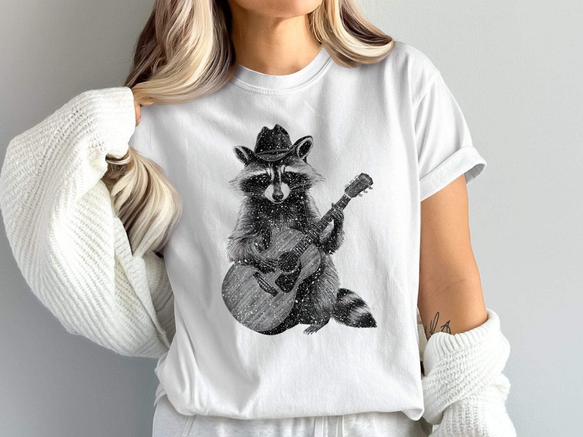 Guitar Playing Raccoon T-shirt, Cute Animal Musician Tee, Funny Raccoon ...