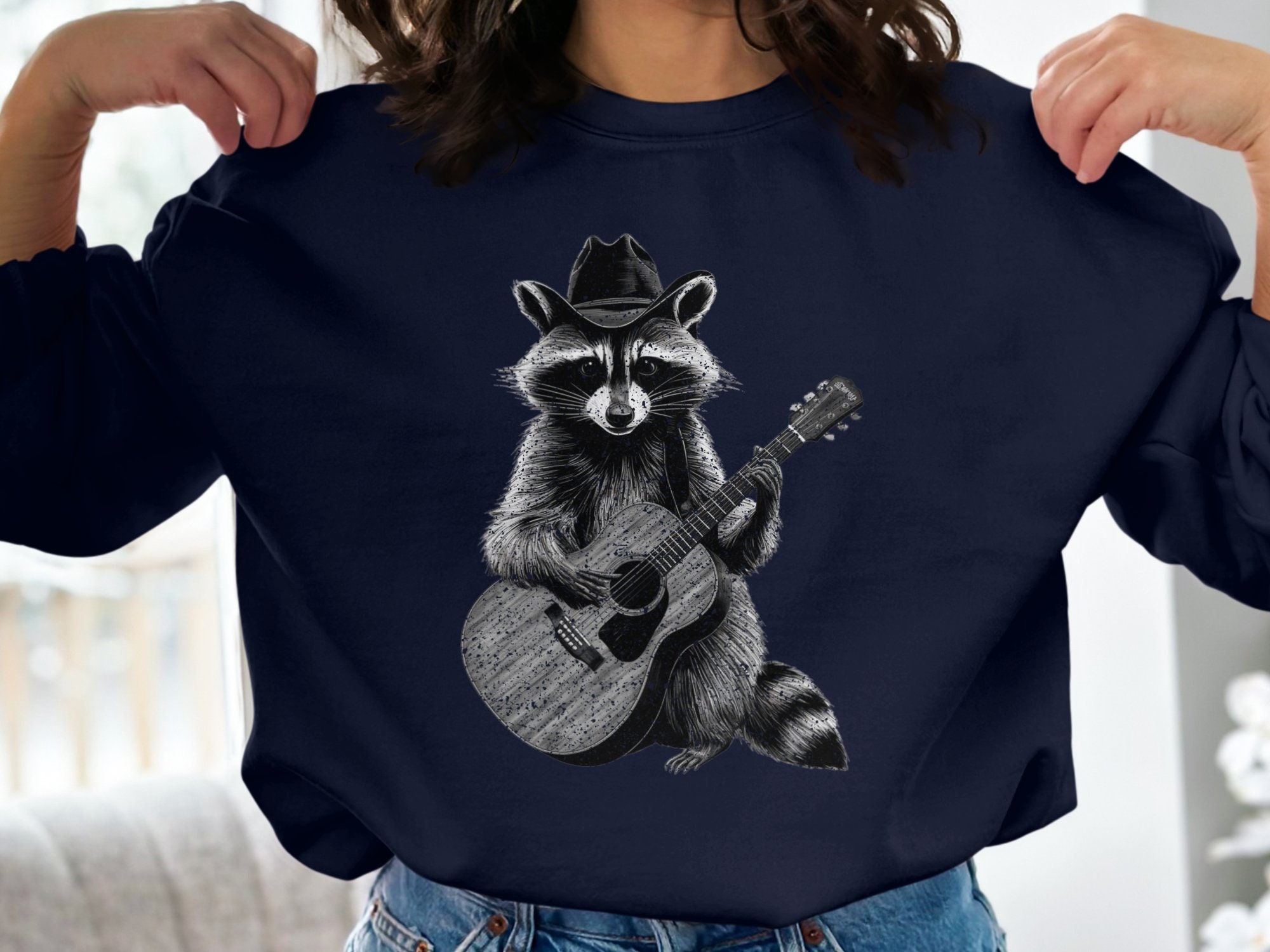 Guitar Playing Raccoon T-shirt, Cute Animal Musician Tee, Funny Raccoon ...