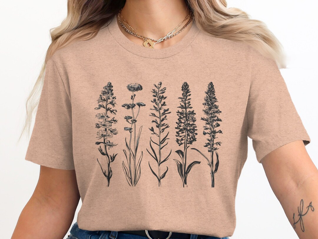 Botanical Print T-shirt, Floral Graphic Tee, Nature Inspired Shirt ...