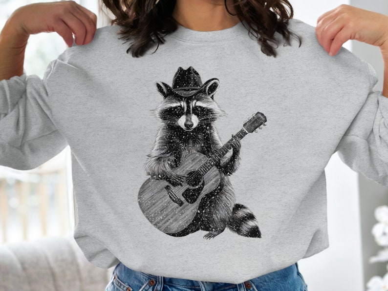 Guitar Playing Raccoon T-shirt, Cute Animal Musician Tee, Funny Raccoon ...