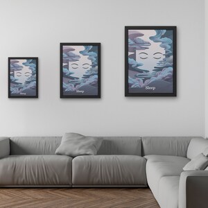 Sleep Spell Poster, Dreamy Wall Art, Surreal Eyes Closed, Calm Peaceful ...