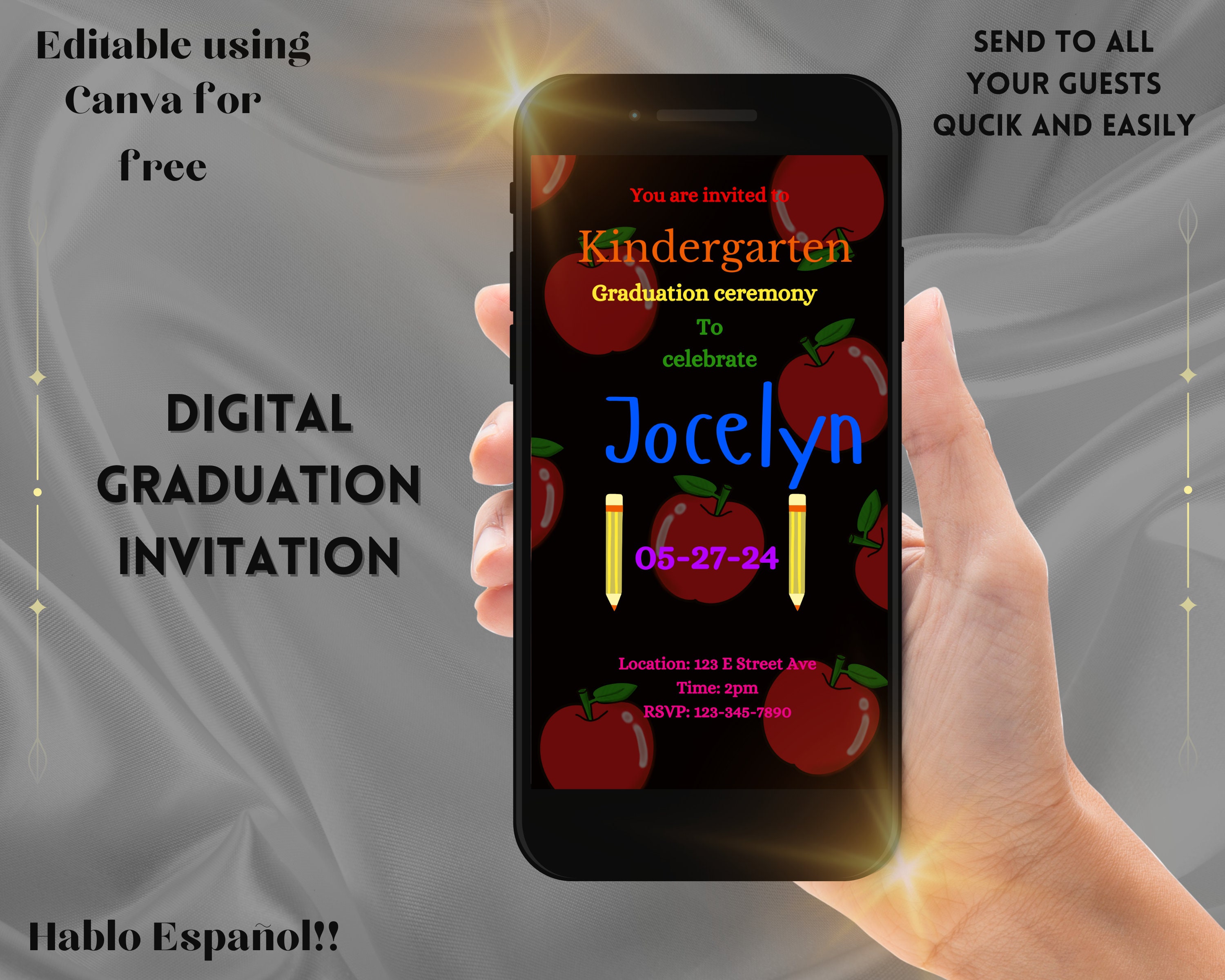 Editable Kindergarten Graduation Invitation Digital Template for ...