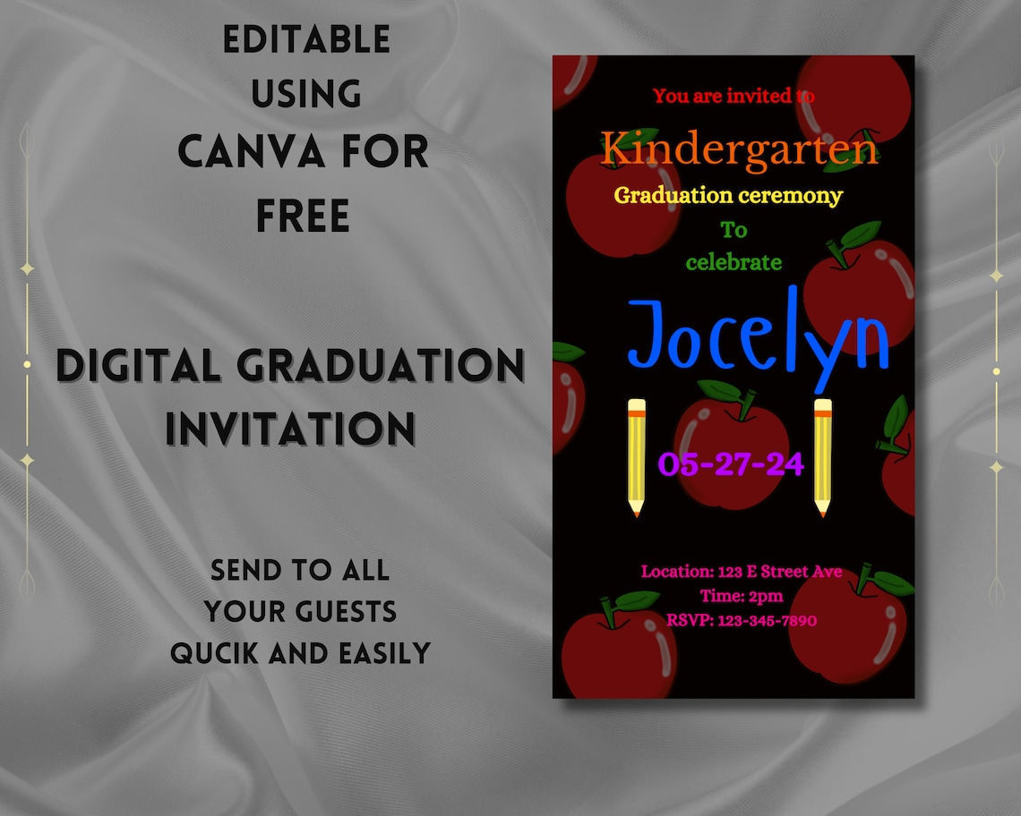 Editable Kindergarten Graduation Invitation Digital Template for ...