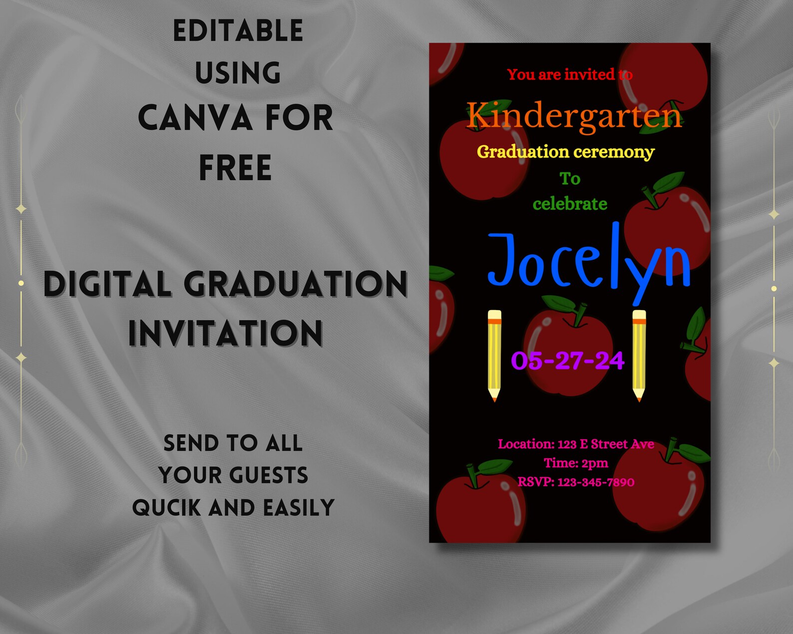 Editable Kindergarten Graduation Invitation Digital Template for ...