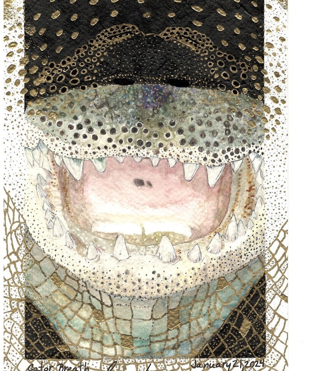 Gator Breath Original Watercolor With Black & Gold Embossing - Etsy