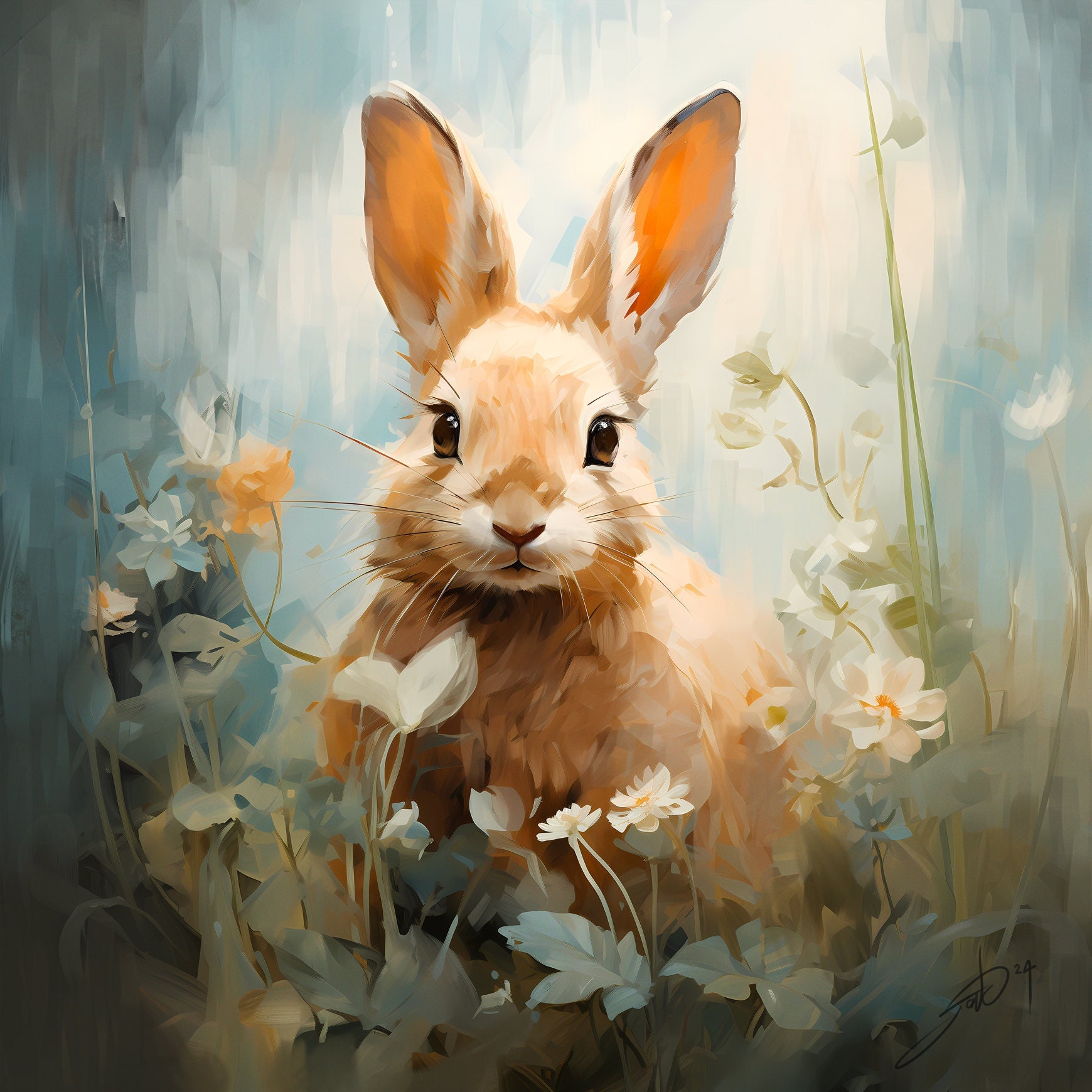 Printable Art Curious Rabbit Bunny Print Printable Bunny Painting ...