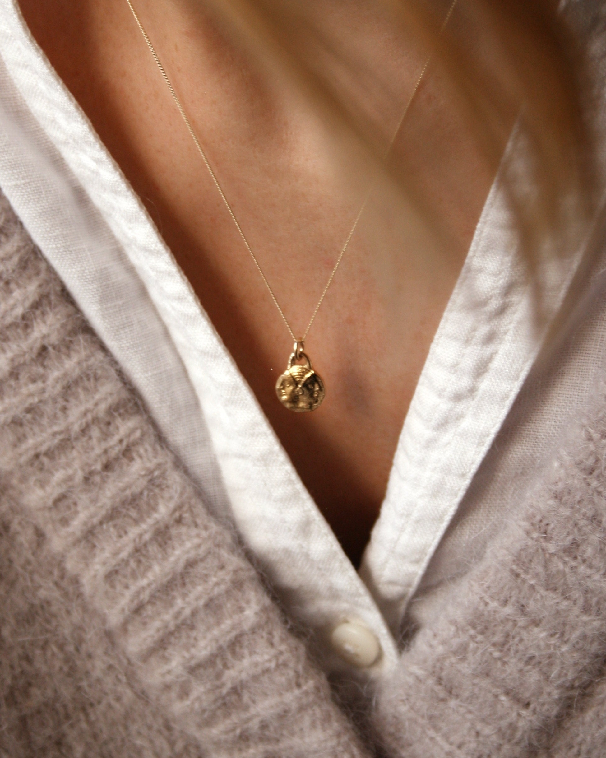 Gemini Talisman Pendant Charm 9ct Gold Ancient Greek Coin ...