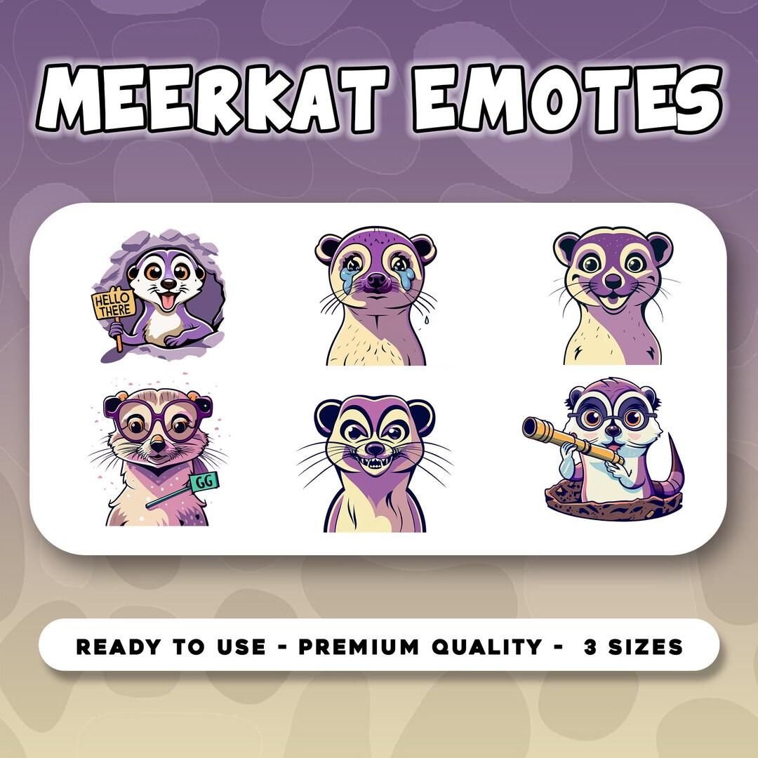 Meerkat Emotes Theme Bundle Set 18 Sizes for Twitch in 6 Different ...