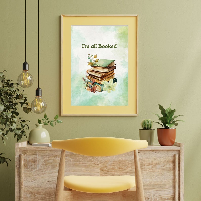 Im All Booked Printable Wall Art, Digital Green Bookish Wall Art, Stack ...