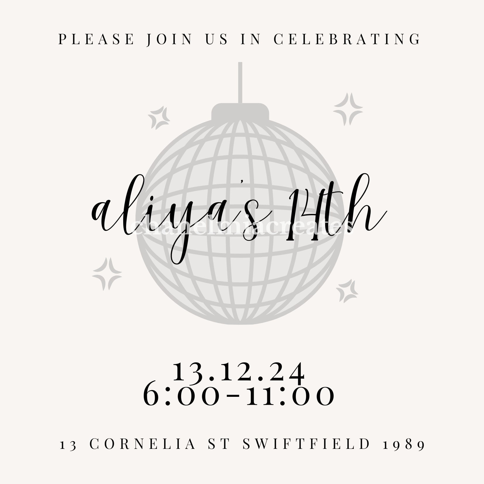 Taylor Swift Mirrorball Discoball Inspired Party Invitation Template ...