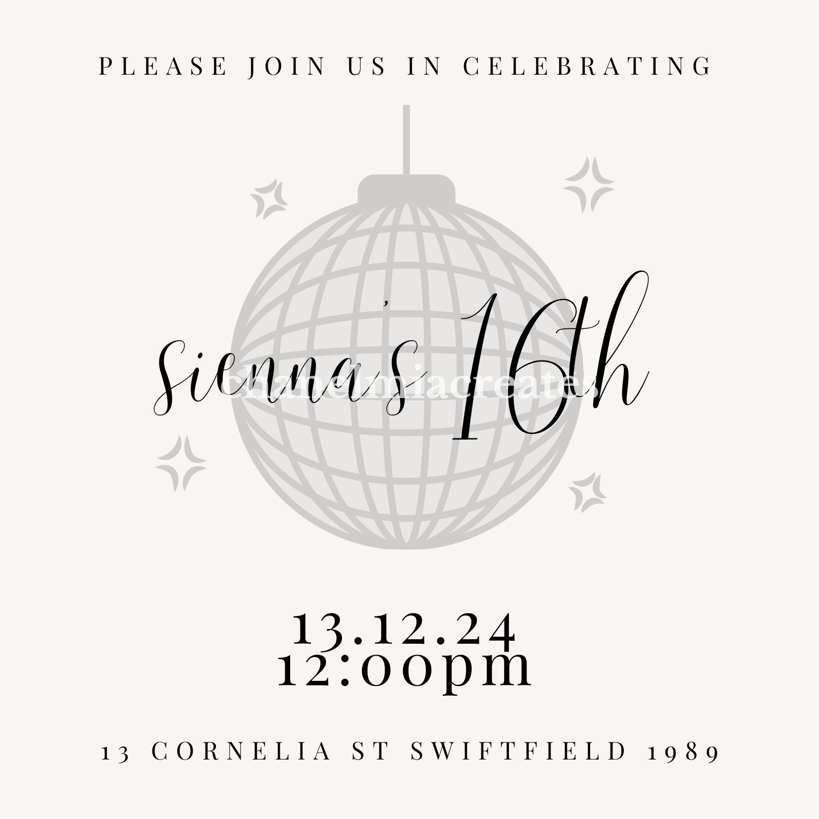 Taylor Swift Mirrorball Discoball Inspired Party Invitation Template ...