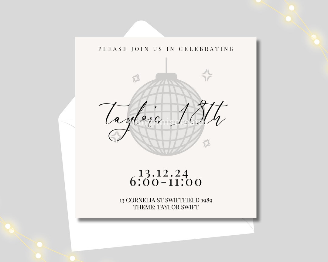 Taylor Swift Mirrorball Discoball Inspired Party Invitation Template ...