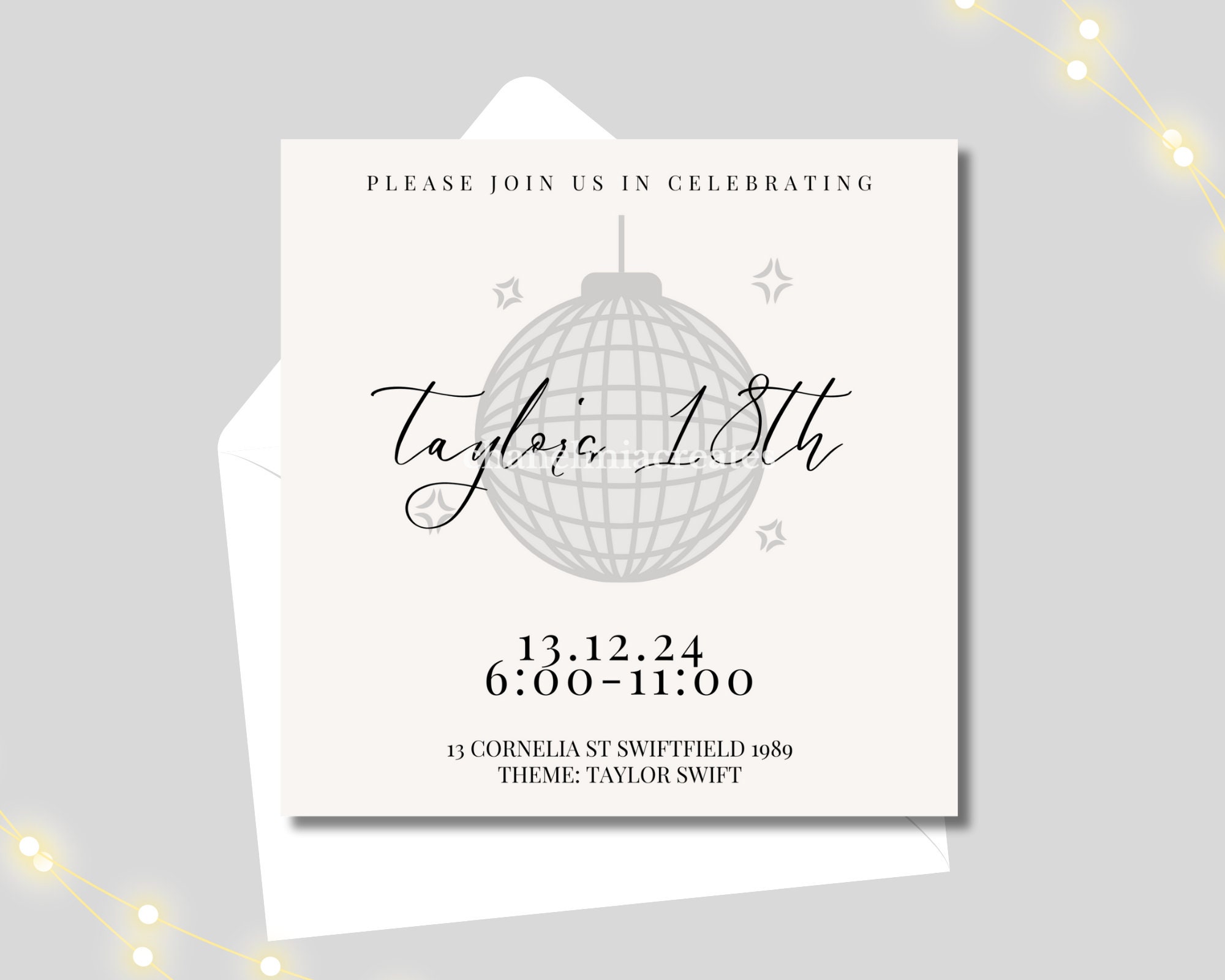 Taylor Swift Mirrorball Discoball Inspired Party Invitation Template ...