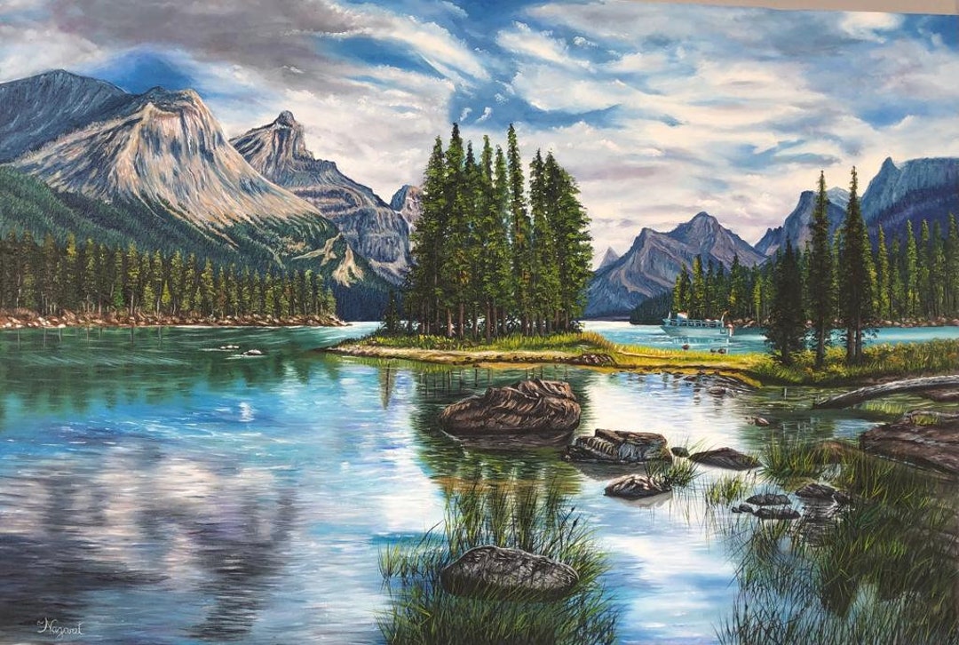 Spirit Island Landscape, Original Oil Painting, Art Work, Oil on Canvas ...