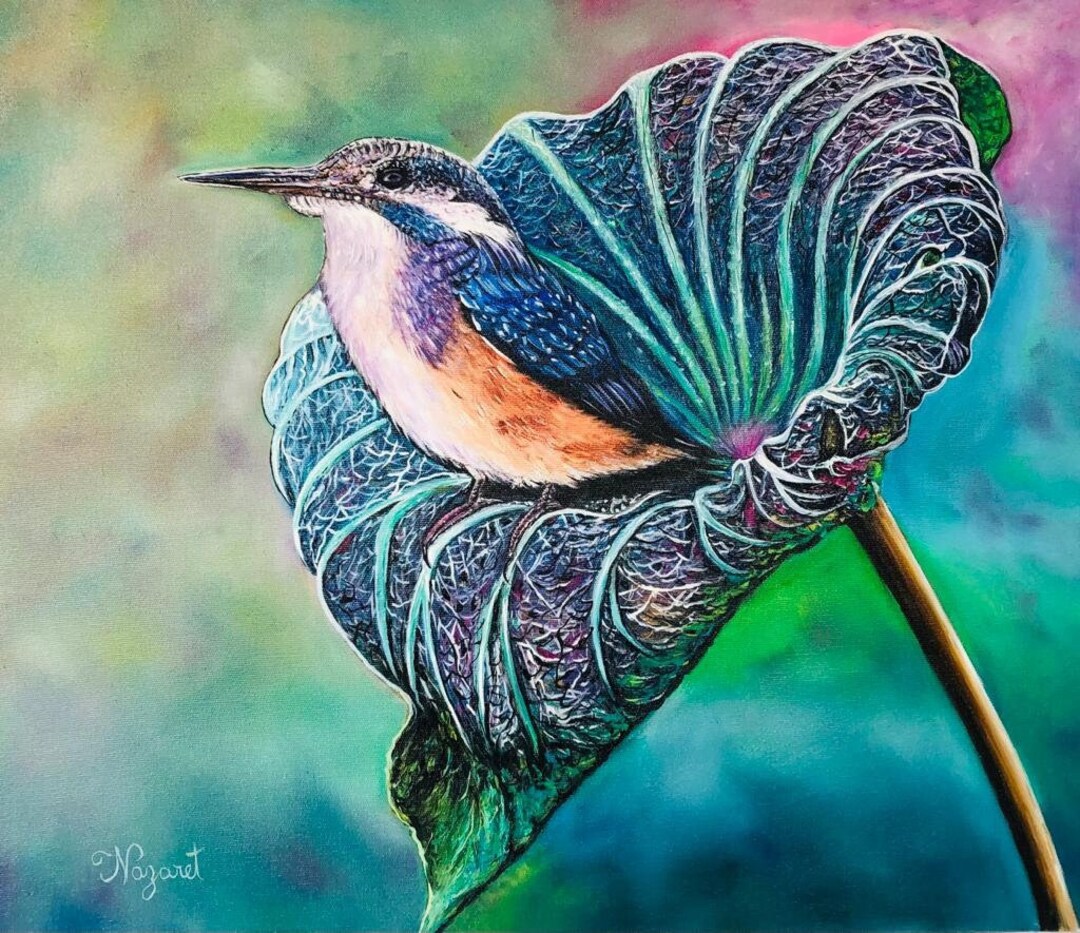 Hummingbird on Flower, Original Oil Painting, Art Work, Realism, Oil on ...